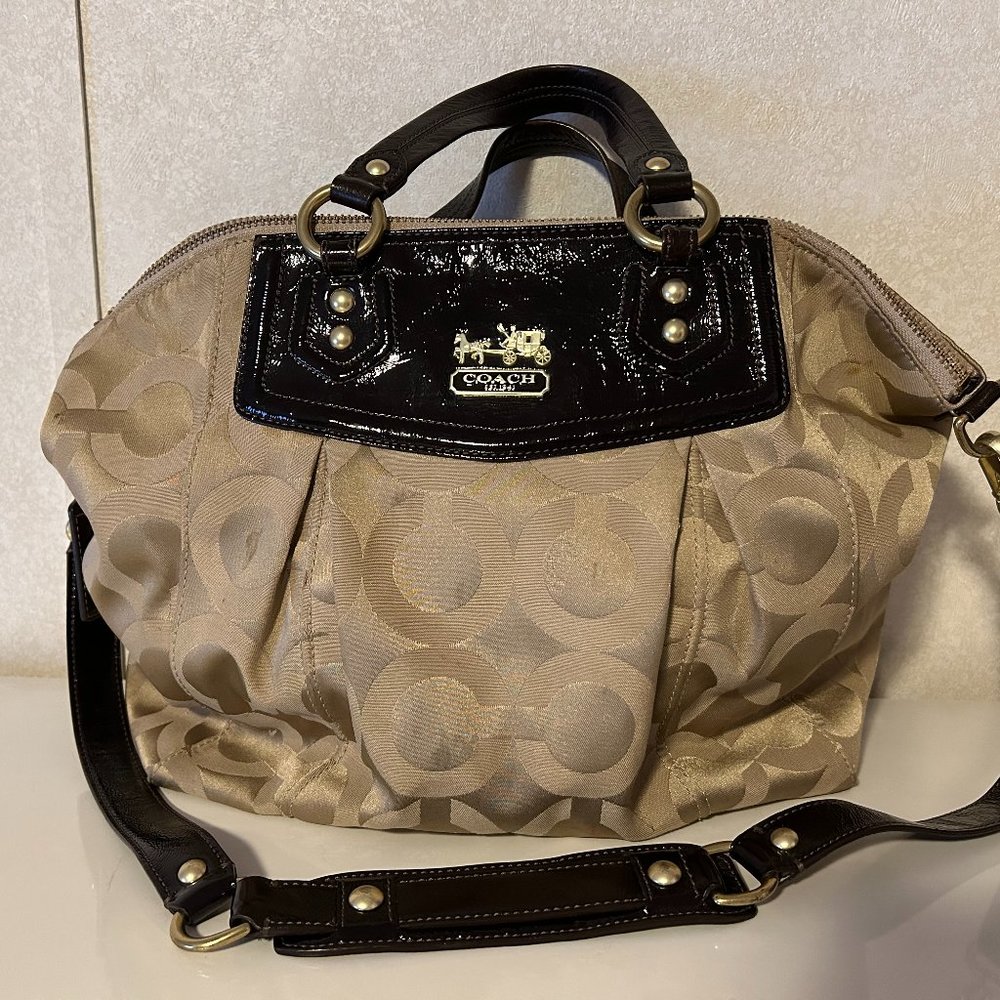 Coach Madison Brown Signature Carriage Logo Canvas & … - Gem